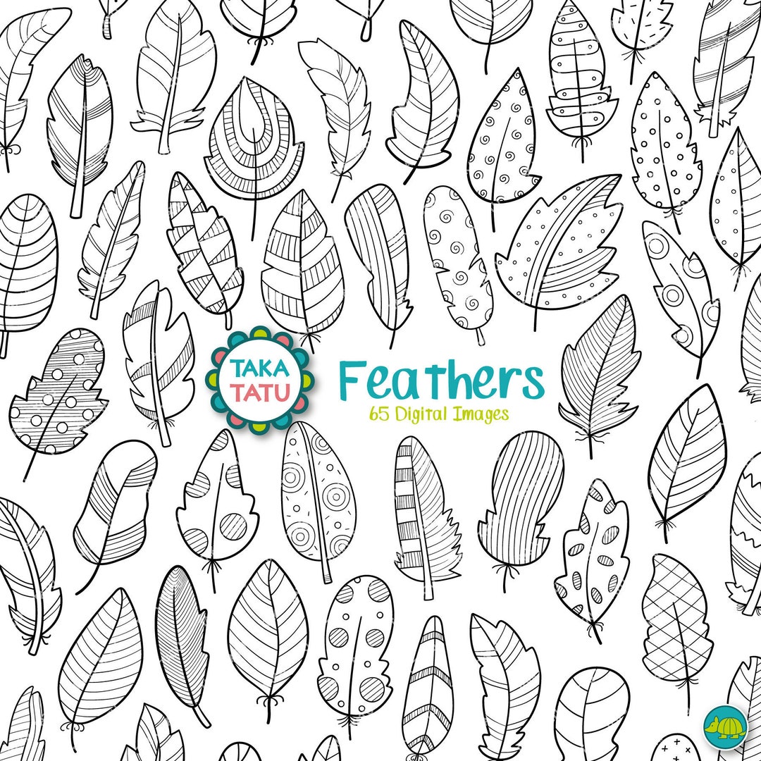 Feather Doodles Clipart Black And White Feather Digital Stamp
