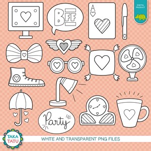 Teenager Room Digital Stamp Pack - Black and White Clipart / Cute ...