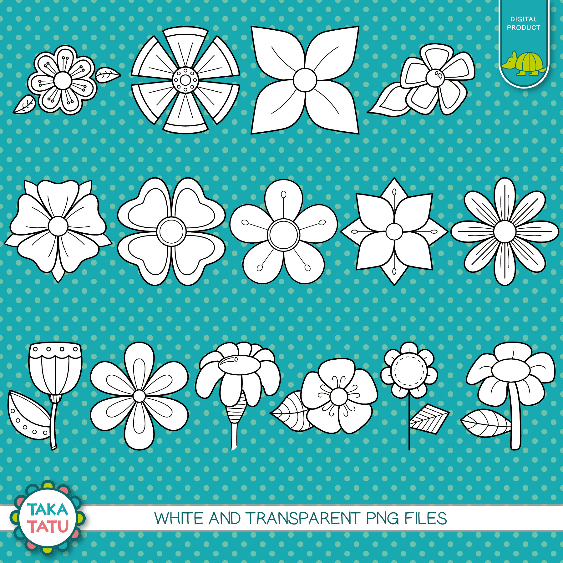 Digital Garden Digital Stamp Pack - Black and White Clipart / Flowers ...