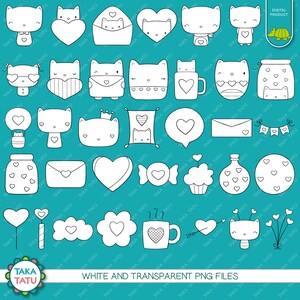 Valentine Cats Clipart - Romantic Cat Doodles / Cat Doodles / Cats and ...