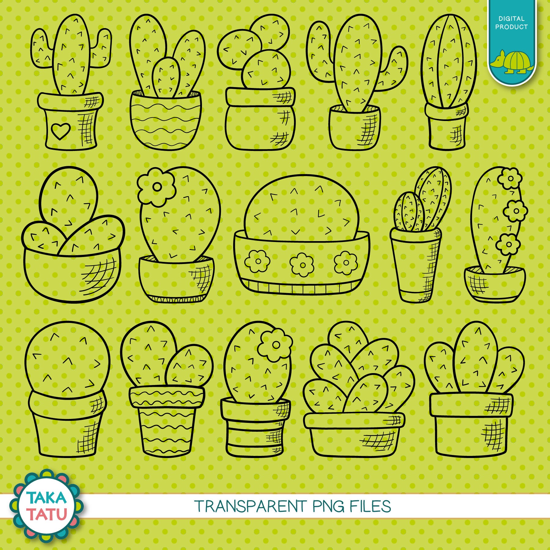 Cactus Doodles Digital Stamp Cactus Cliparts / Garden - Etsy