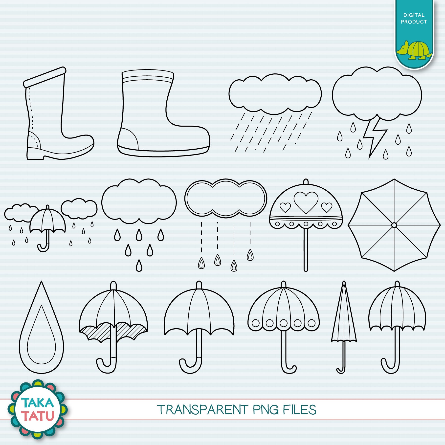 Rainy Day Digital Stamp Pack - Rain Clipart / Weather Clipart ...