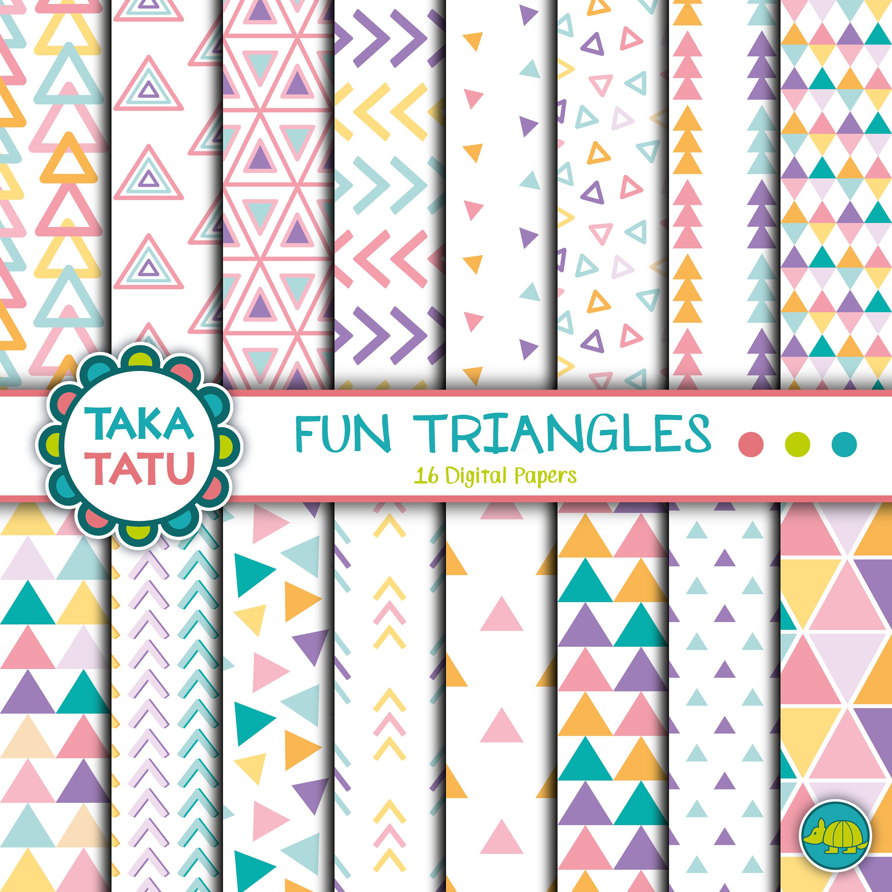 Fun Triangles Digital Paper Pack Colorful Geometric Seamless | Etsy