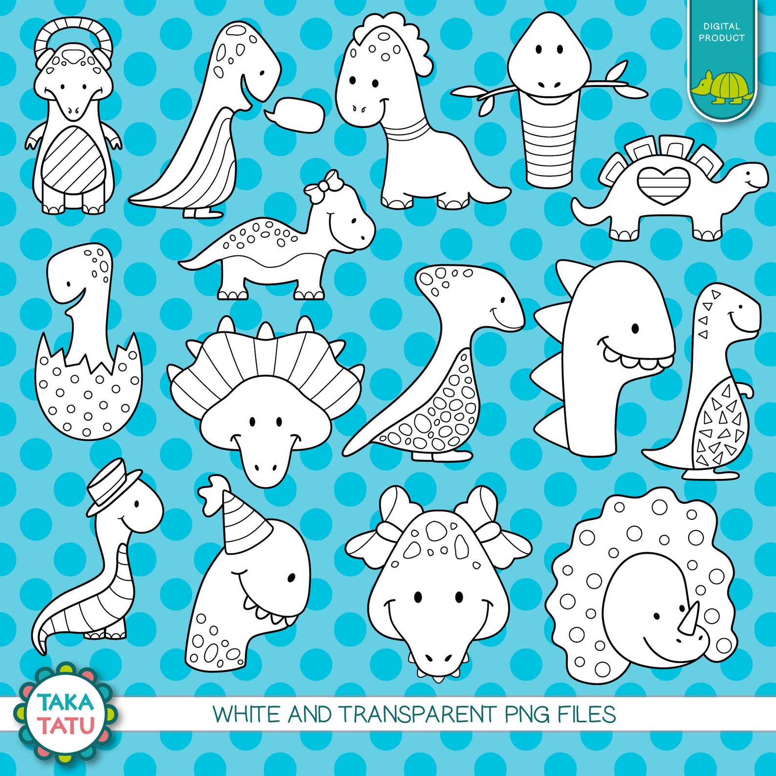 Dinosaur Digital Stamp Pack - Black and White Clipart / Dinosaur Clip ...