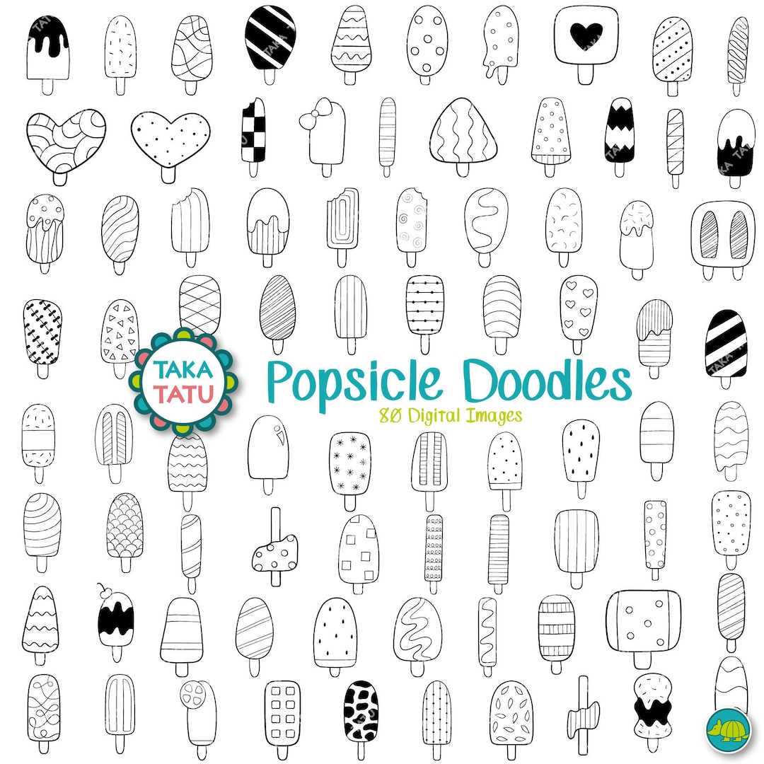 Popsicle Doodles Clipart - Black and White Digital Stamp / Printable ...