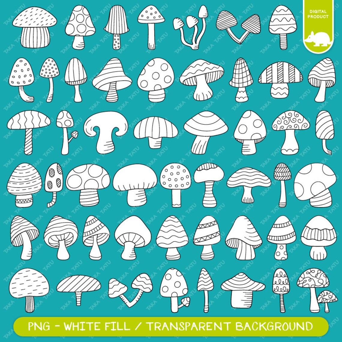Mushroom Digital Stamp Pack Mushrooms Clipart / Mushroom Art - Etsy