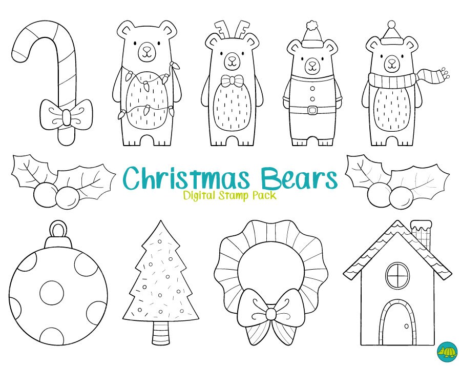 Christmas Bears Digital Stamp Pack Christmas Clipart / Cute | Etsy
