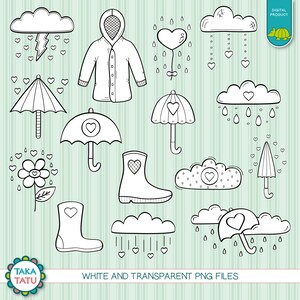 Lovely Rain Digital Stamp Pack - Hand Drawn Clip Art / Doodles Clipart ...