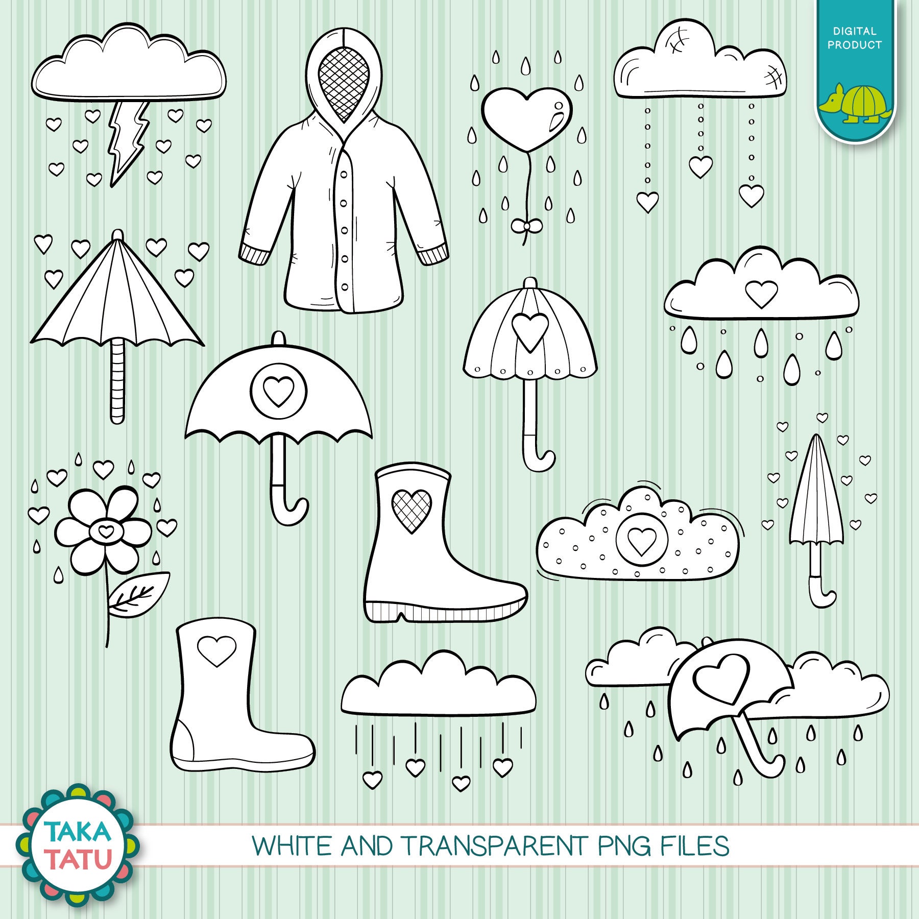 Lovely Rain Digital Stamp Pack Hand drawn Clip art / Doodles | Etsy