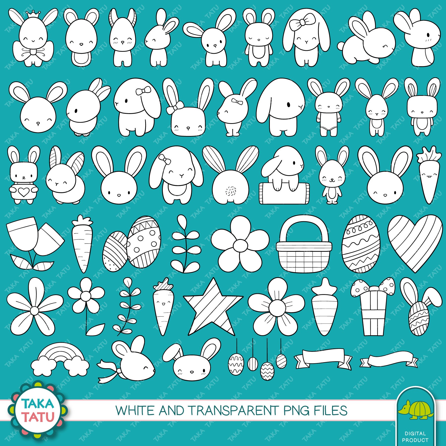 Easter Bunny Clipart Bunny Doodles Digital Stamp / Easter | Etsy