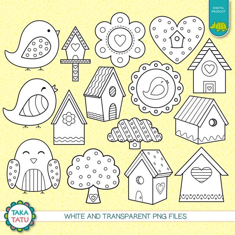 Cute Birds Digital Stamp Pack Birdhouse Clip Art / Birds - Etsy