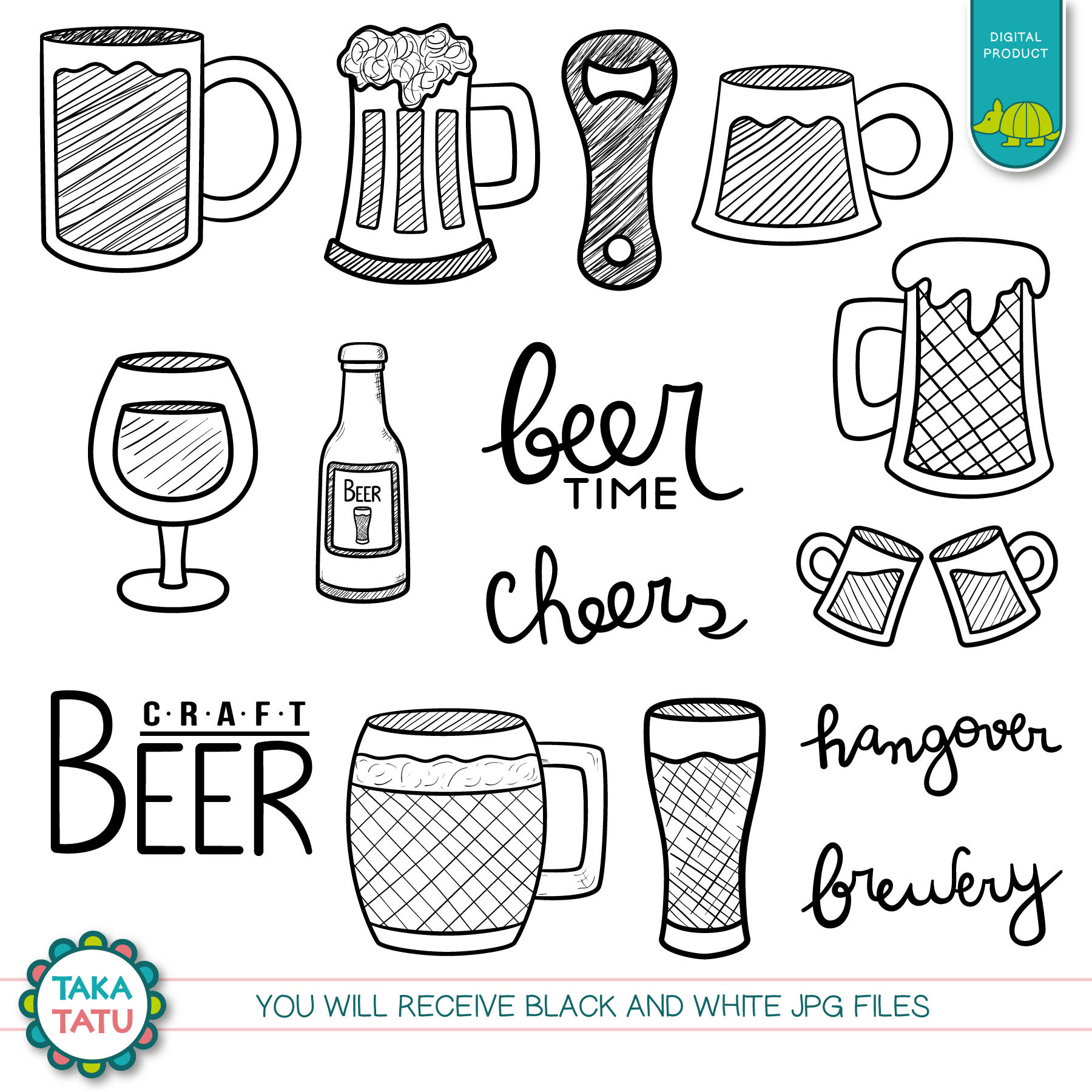 Beer Doodles Digital Stamp Beer Doodles Clip Art / Beer | Etsy