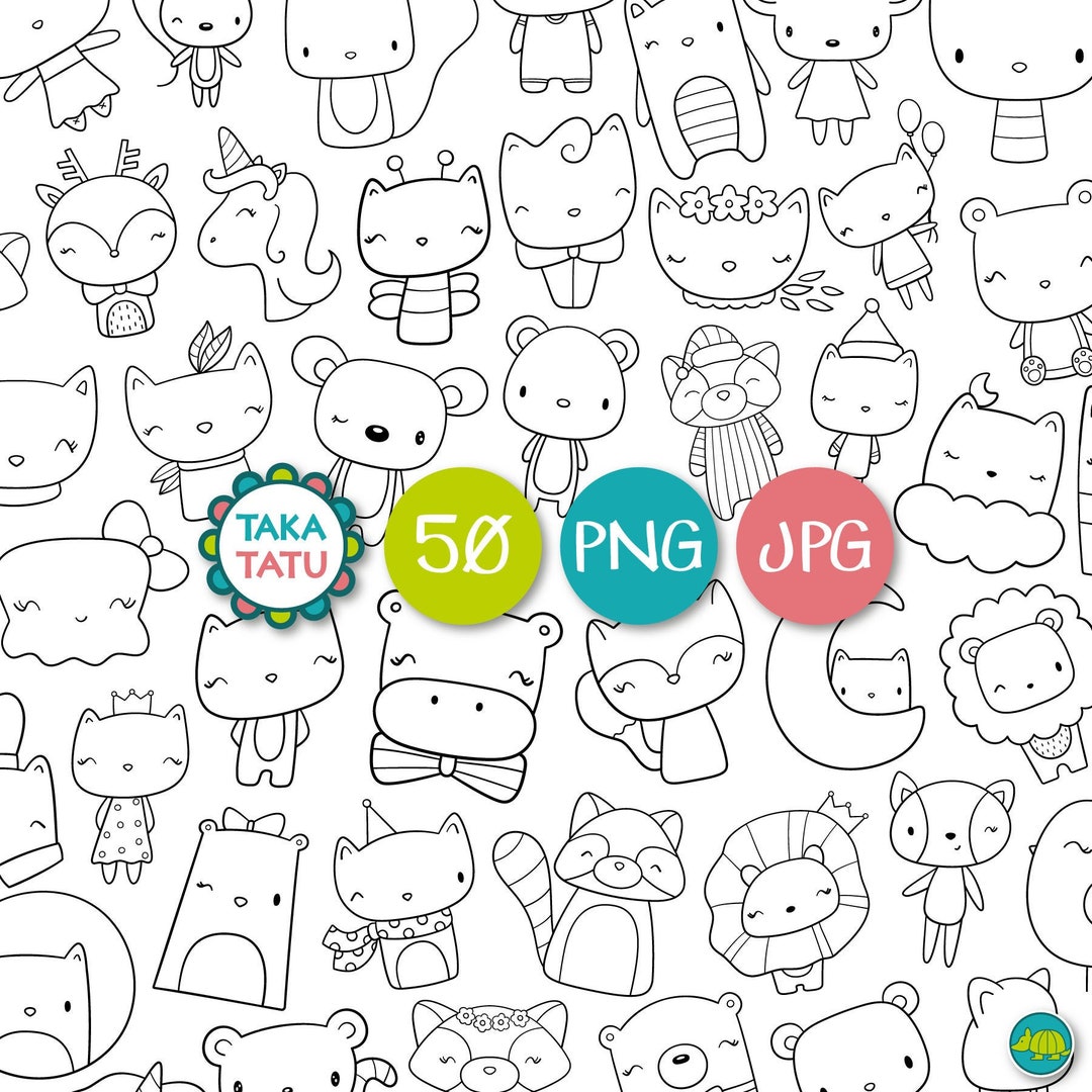 Cuties Clipart - Cute Animals Digital Stamp / Printable Cute Characters ...