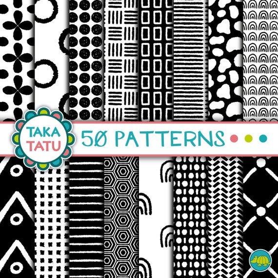 50 Black and White Painted Digital Paper Patterns / Black and | Etsy