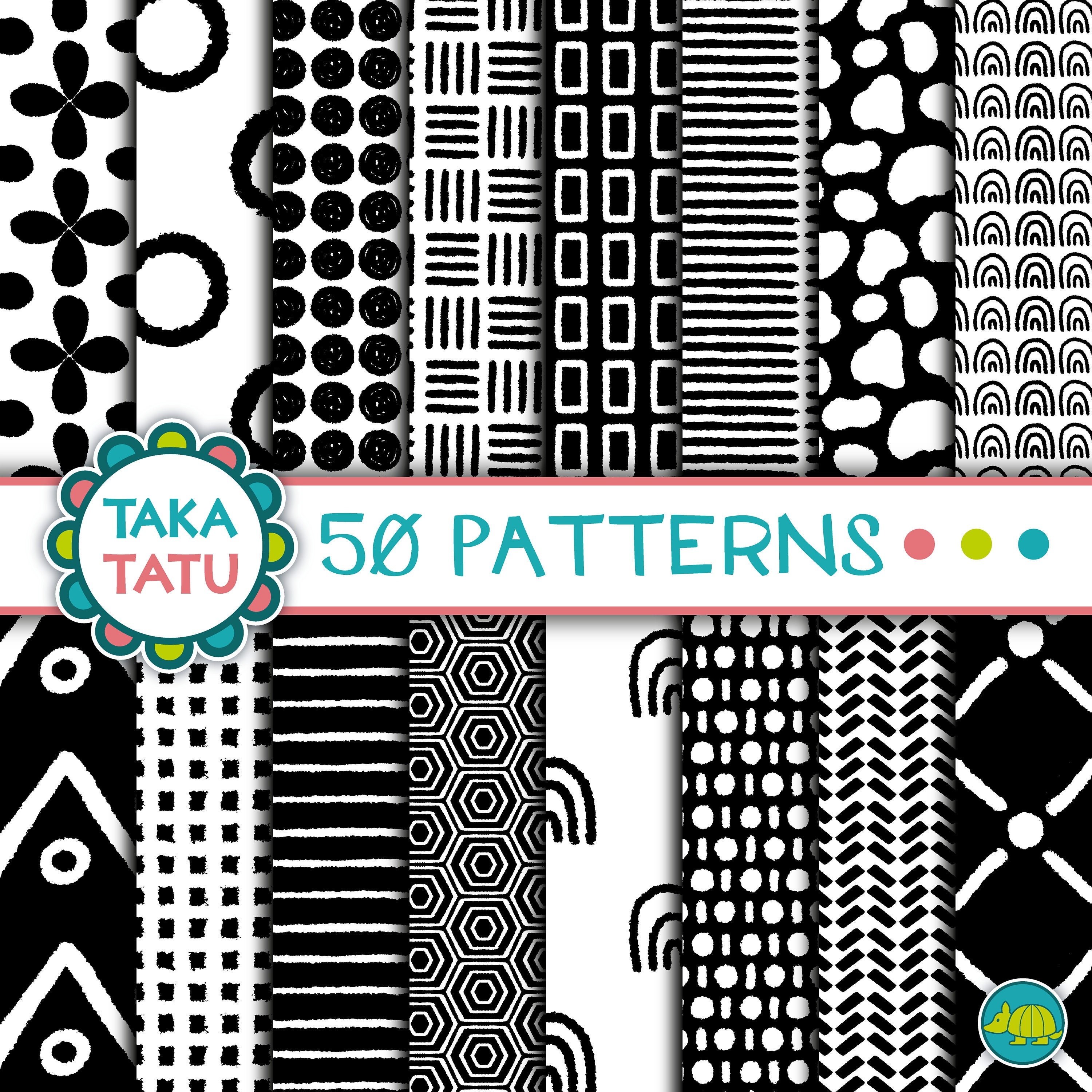 50 Black and White Painted Digital Paper Patterns / Black and | Etsy