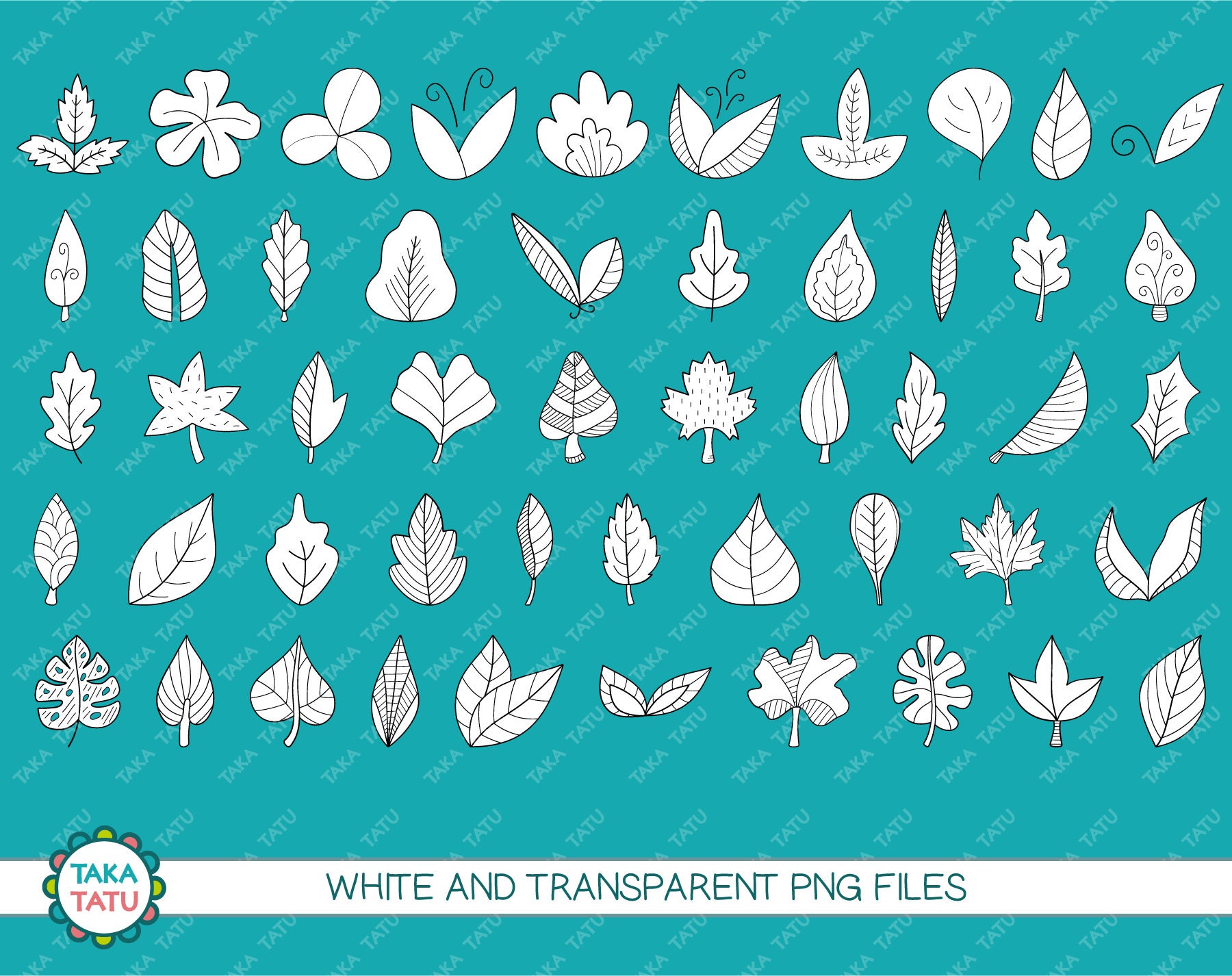 Leaves Digital Stamp - Leaves Clipart / Leaf Doodles / Leaf Stamp ...