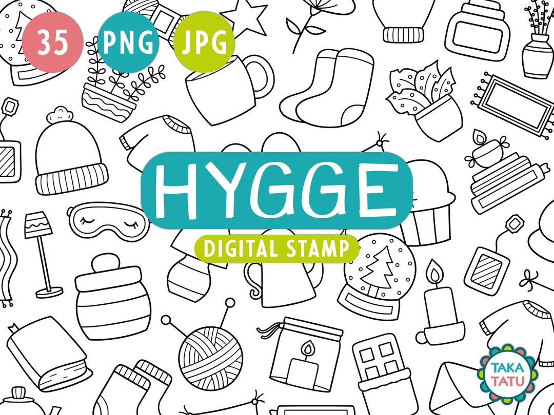 35 HYGGE Digital Stamp Set - Black and White Doodle Printable Clipart ...