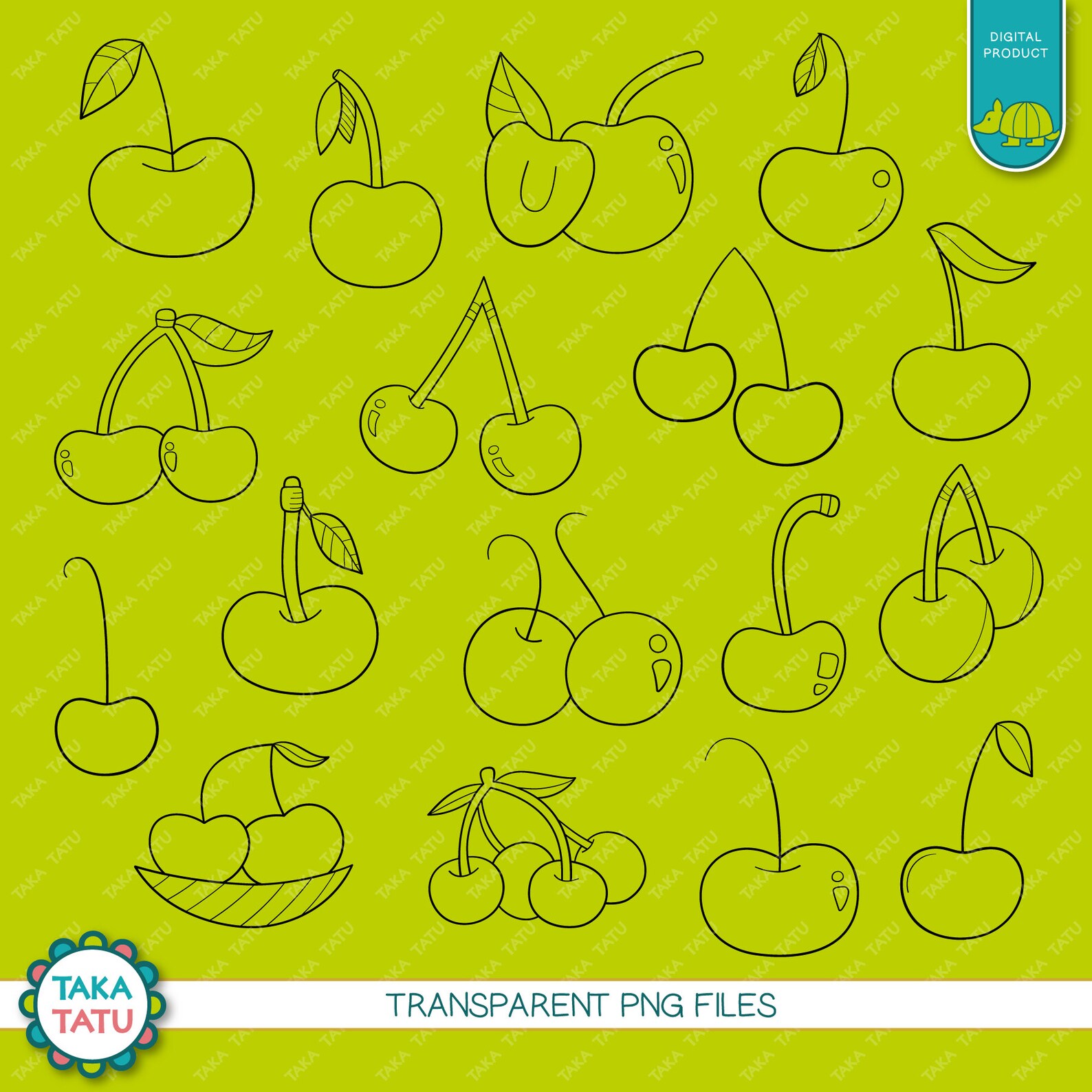 Cherry Clipart - Cherries Digital Stamp / Cherry Doodles / Cherry Black ...