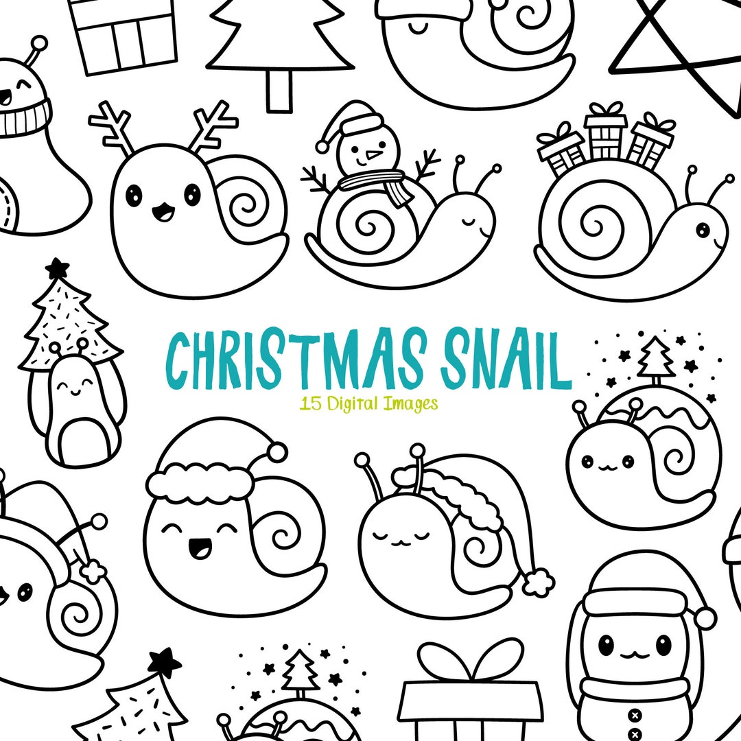 15 Christmas Snail Doodles Clipart - Black and White Line Art Christmas ...