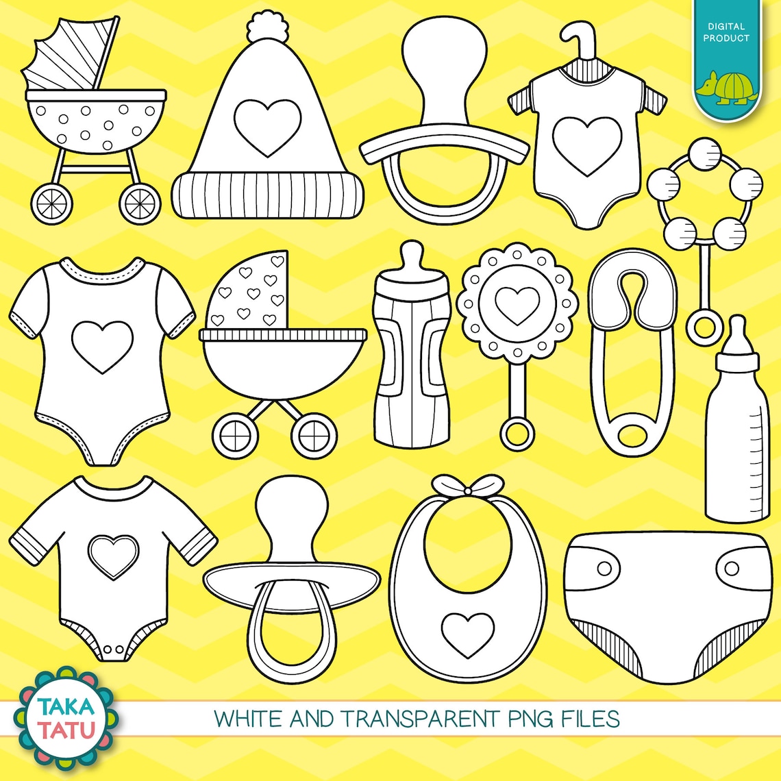 Baby Shower Digital Stamp Pack Black and White Clipart / | Etsy