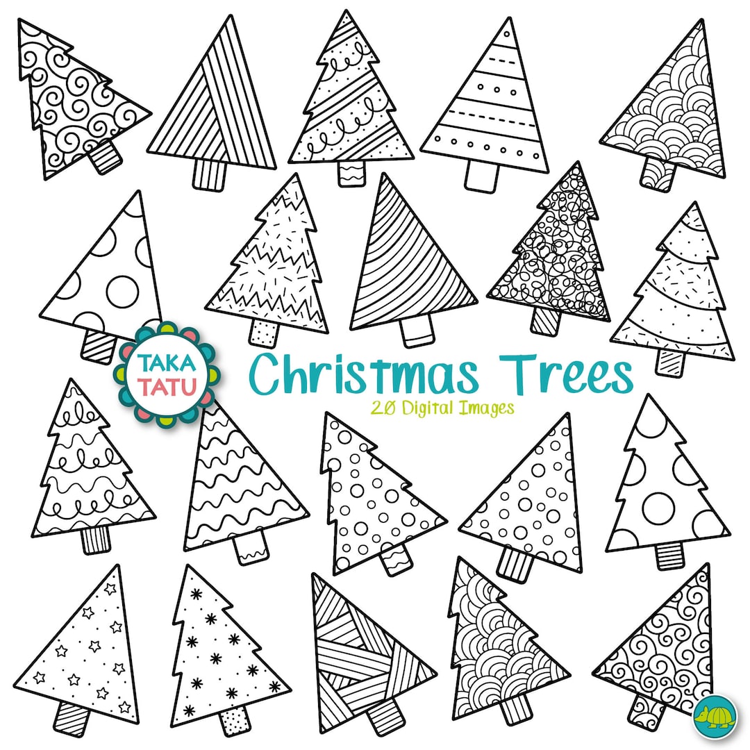 Christmas Trees Doodles - Christmas Trees Digital Stamp / Christmas ...
