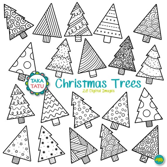 Christmas Trees Doodles Christmas Trees Digital Stamp / | Etsy