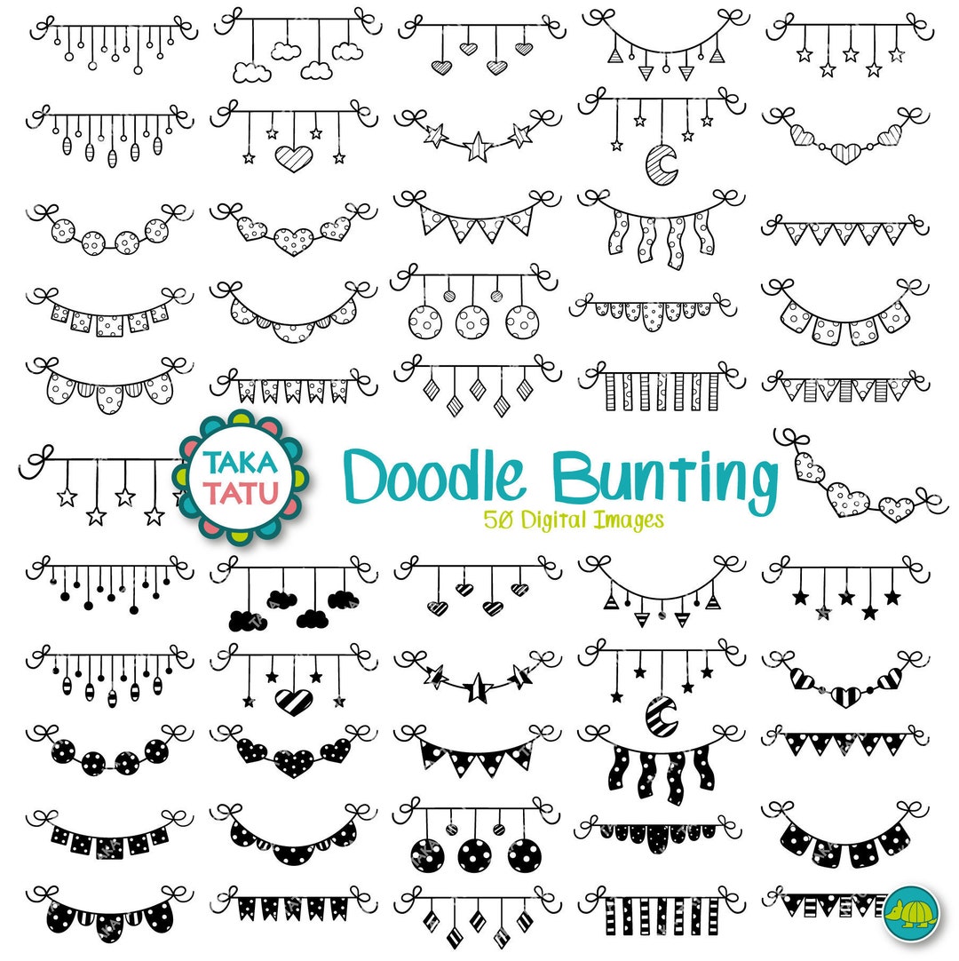 Doodle Bunting Digital Stamp - Hand Drawn Bunting Banner Clipart ...