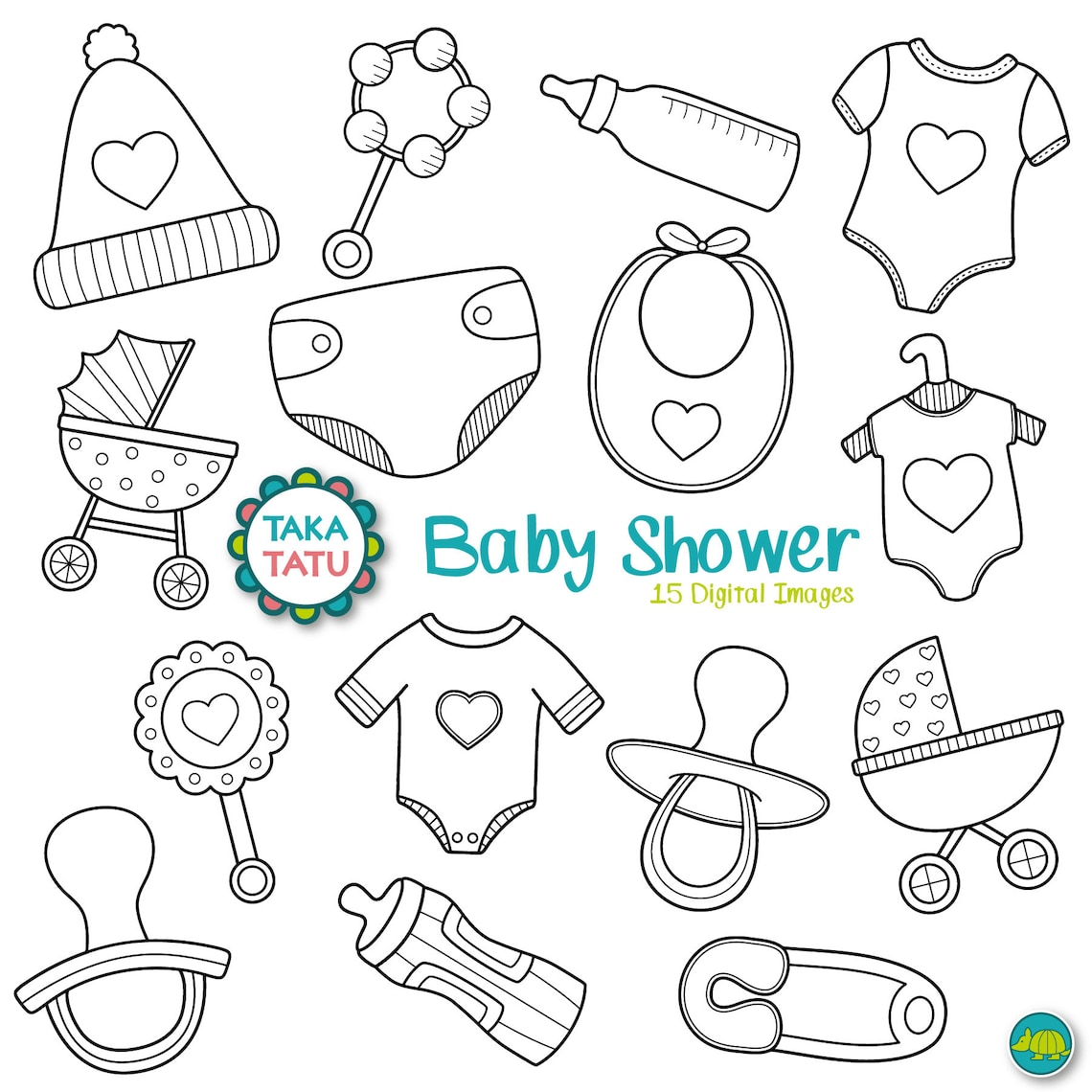 Baby Shower Digital Stamp Pack Black and White Clipart / | Etsy