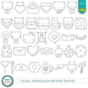 Valentine Cats Clipart - Romantic Cat Doodles / Cat Doodles / Cats and ...