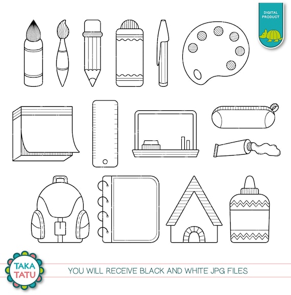 Black And White School Supplies Clip Art