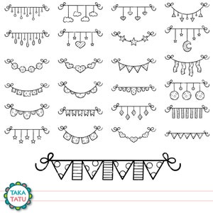 Doodle Bunting Digital Stamp - Hand Drawn Bunting Banner Clipart ...