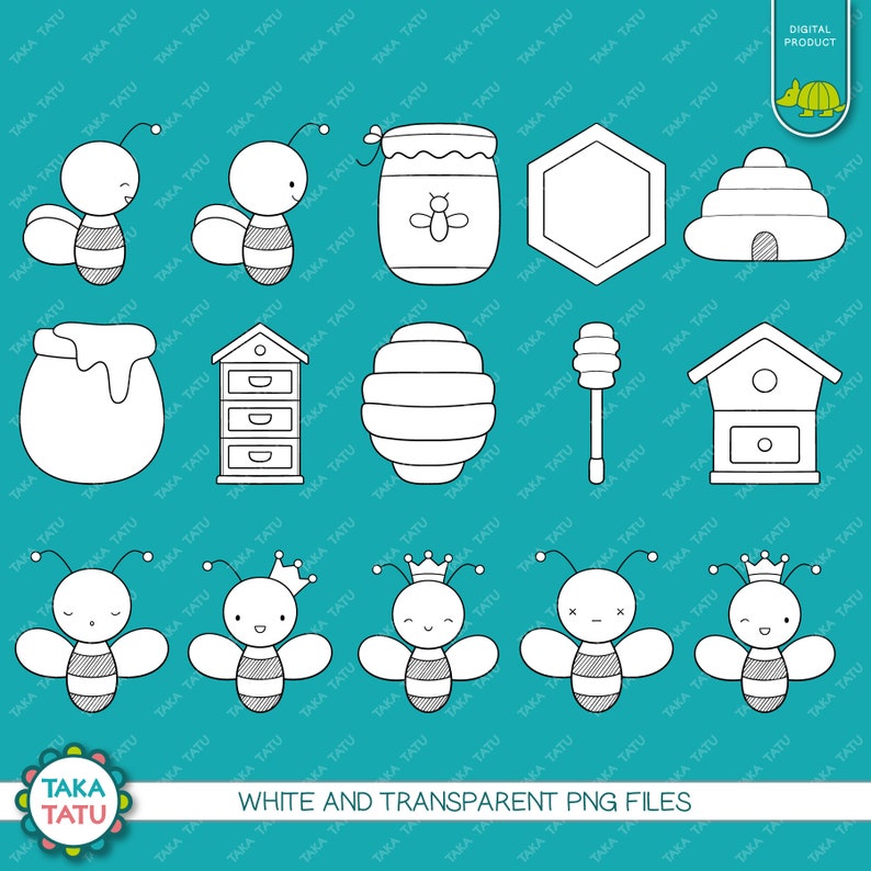 Honey Bee Digital Stamp Pack Printable Clipart / Kawaii Bees - Etsy