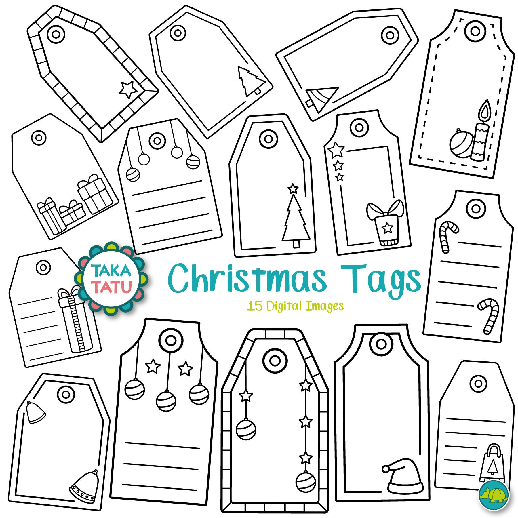 Christmas Tags Digital Stamp - Christmas Tags Clipart / Christmas Tag ...