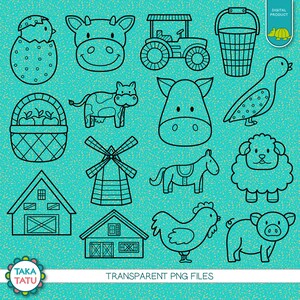 Farm Digital Stamp - Farm Clipart / Farm Line Art / Farm Animals / Cute ...