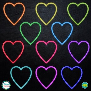 Neon Hearts Clipart - Neon Valentines Day Clipart / Neon Lights / Neon ...
