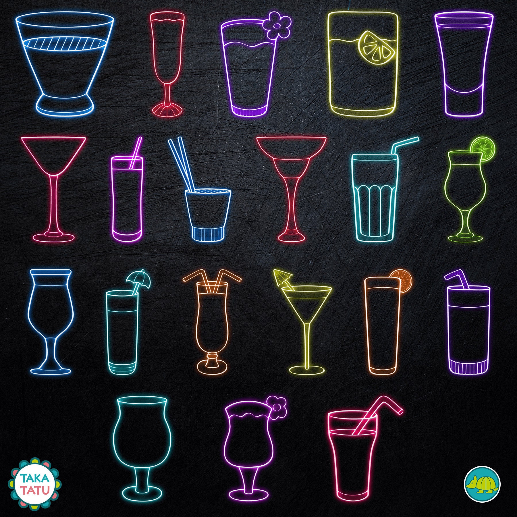 Neon Drinks Clipart - Neon Cocktail Clipart / Digital Neon Lights ...