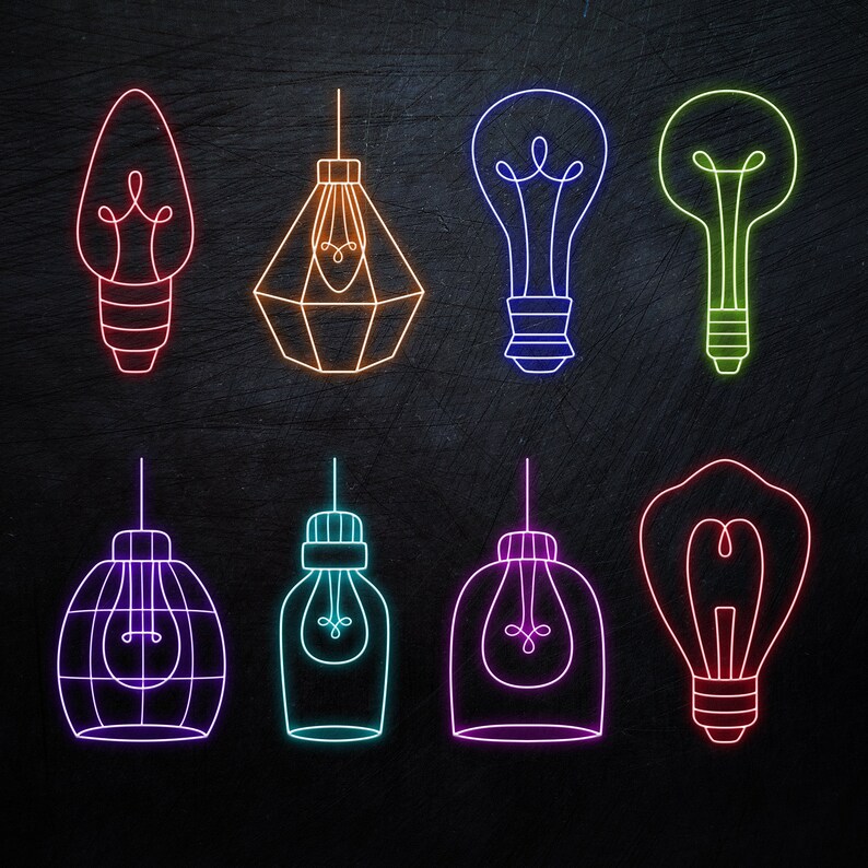 Neon Light Bulbs Clipart - Neon Lamp Clipart / Neon Light Embellishment ...