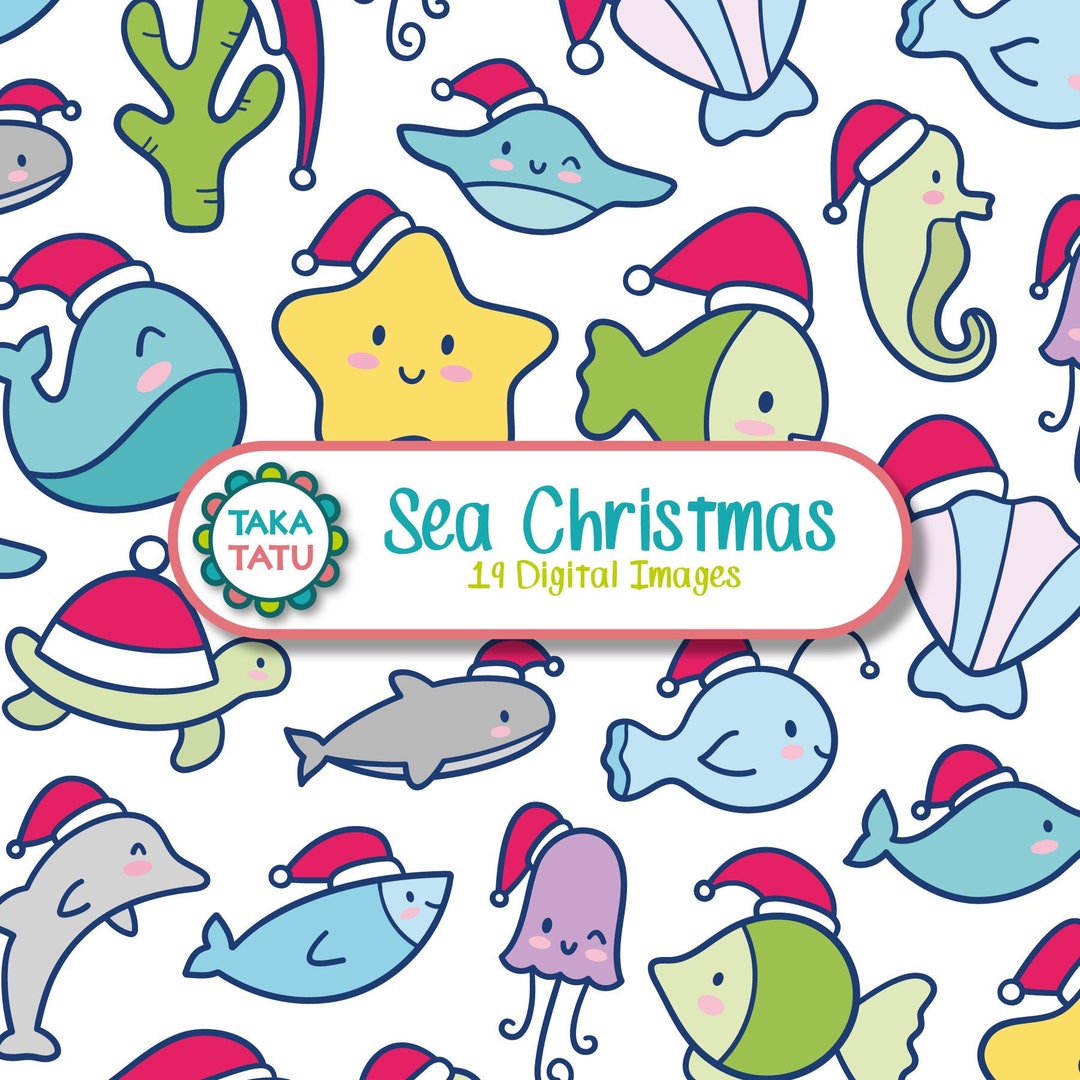 Sea Christmas Cute Hand Drawn Printable Holidays Clipart Set / Kawaii ...