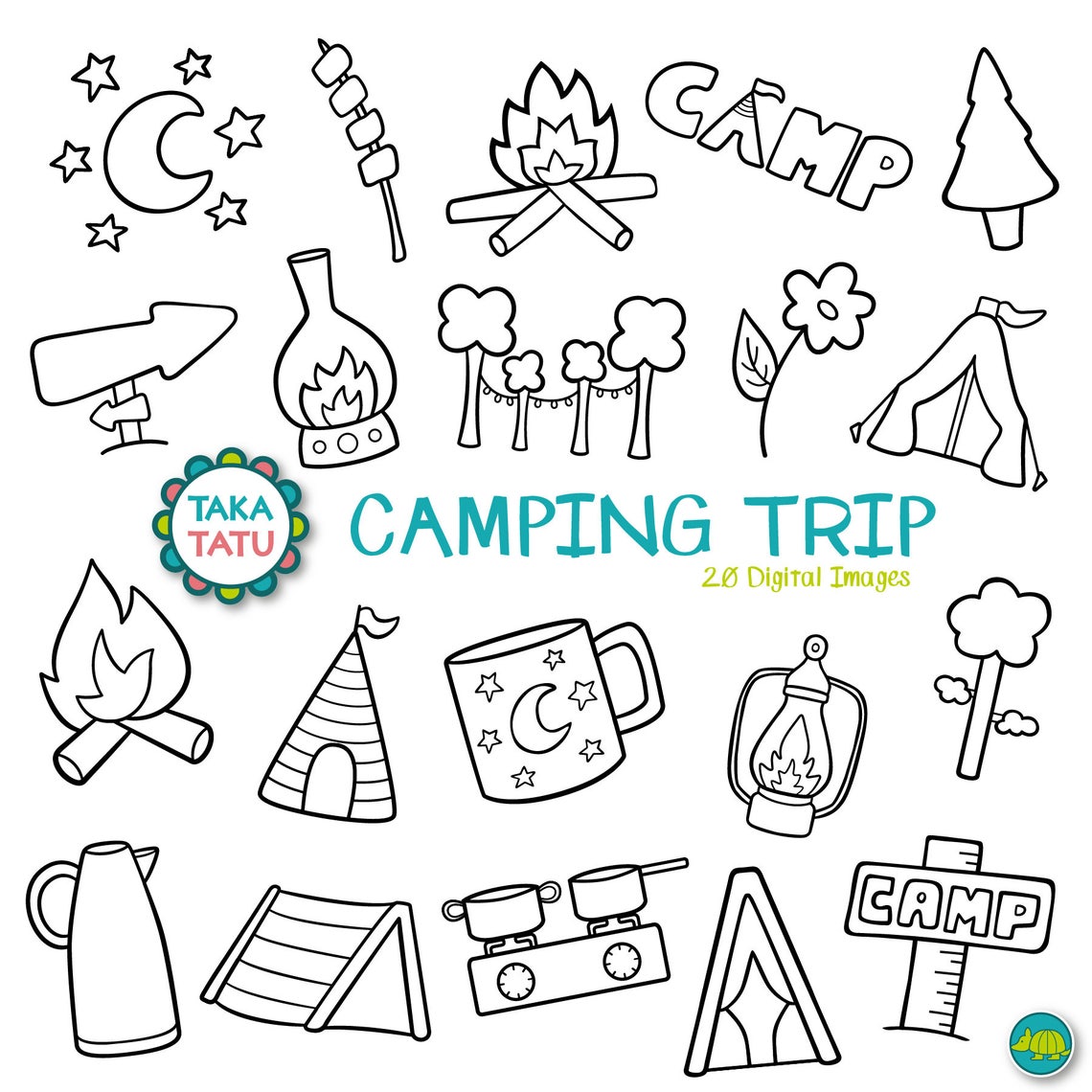Camping Trip Digital Stamp - Camping Clip Art / Camping Doodles ...