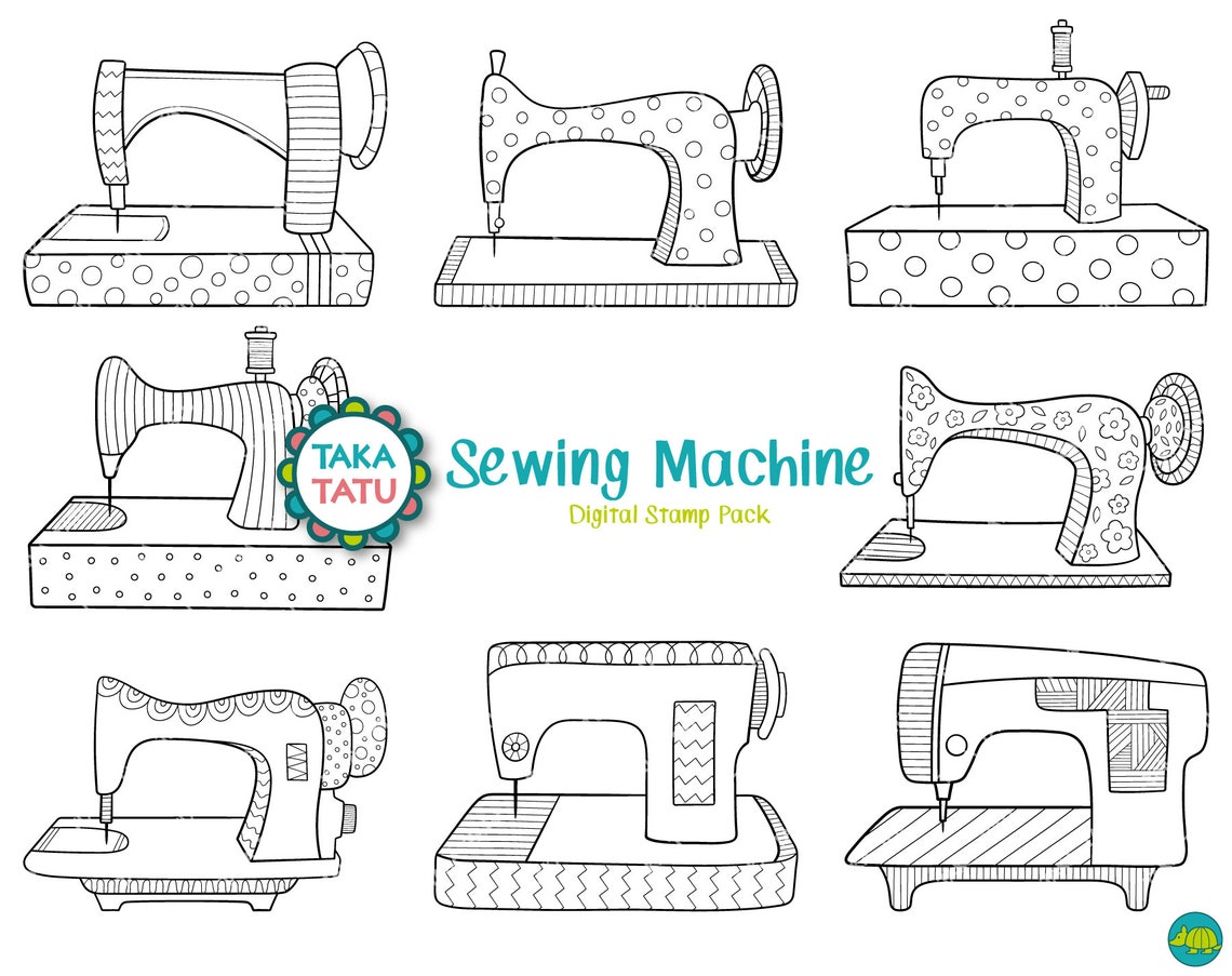 Sewing Machine Digital Stamp Sewing Clipart / Sewing Doodles | Etsy