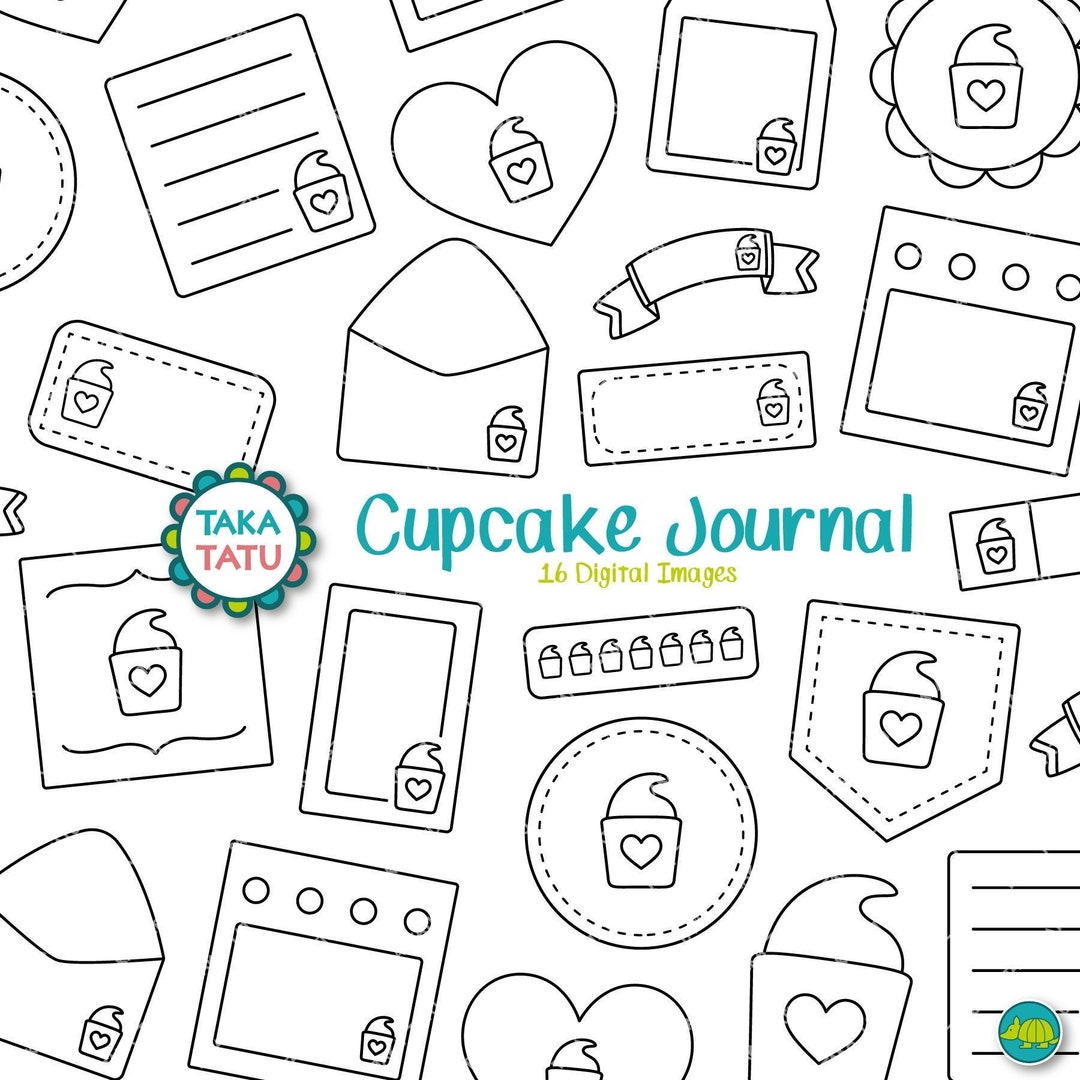 Cupcake Bullet Journal Digital Stamp - Black and White Line Art Cute ...
