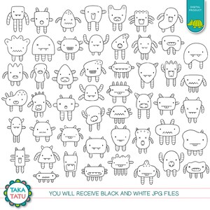Cute Monsters Clipart - Black and White Clipart / Monster Doodles ...