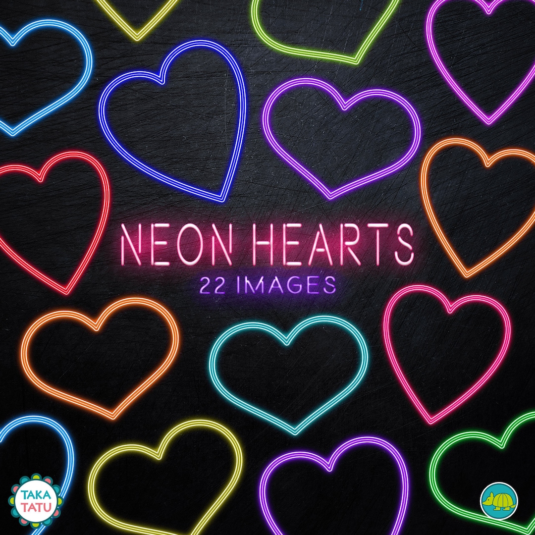 Neon Hearts Clipart - Neon Valentines Day Clipart / Neon Lights / Neon ...