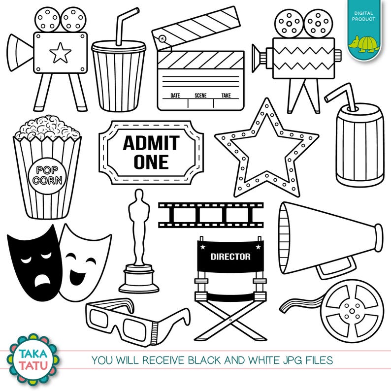 Movies Digital Stamp - Movies Clipart / Movie Night / Movie Clipart ...