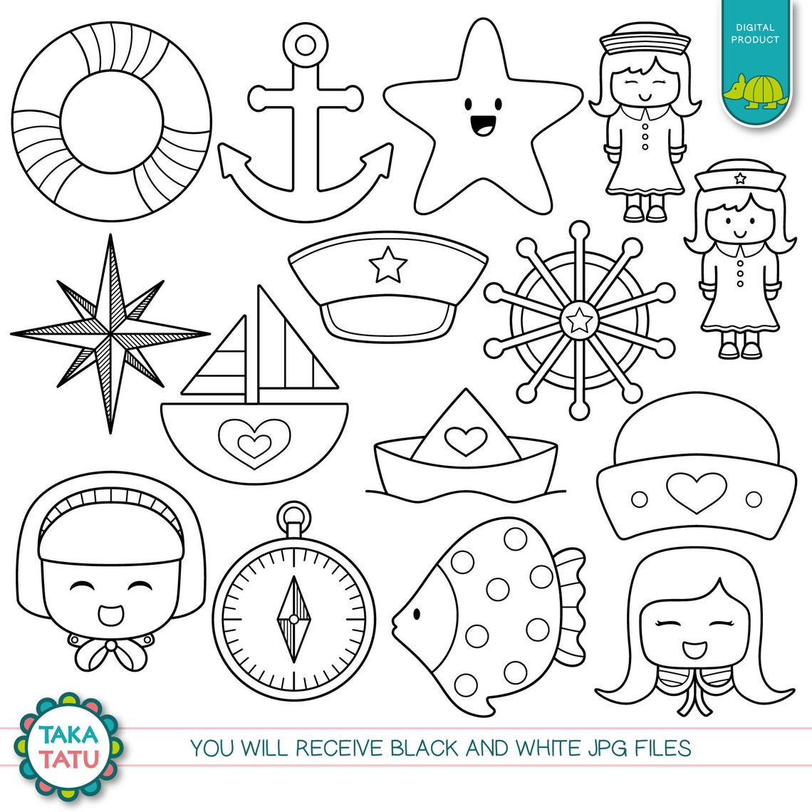Sailor Girl Digital Stamp Sailor Girl Clipart / Nautical | Etsy