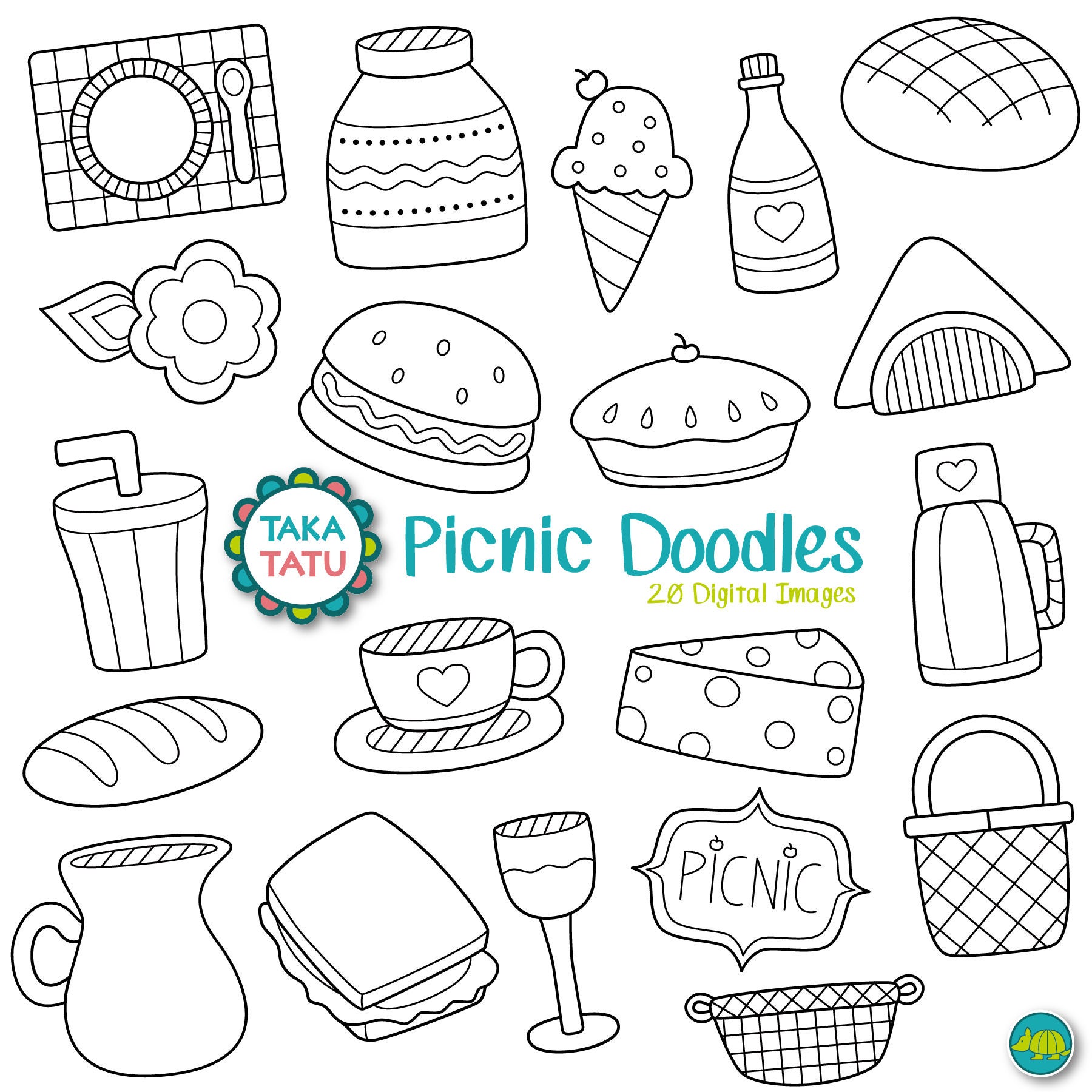 Picnic Doodles Digital Stamp Pack Picnic Clip Art / Picnic | Etsy