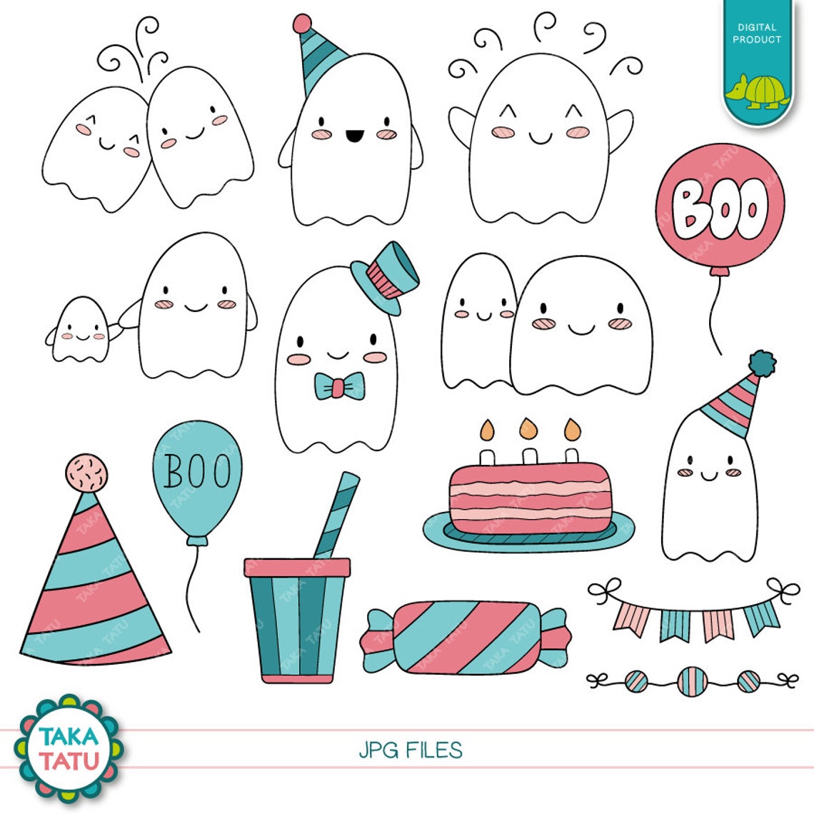 Ghost Party Clipart Cute Ghost Clipart / Ghost Doodles | Etsy