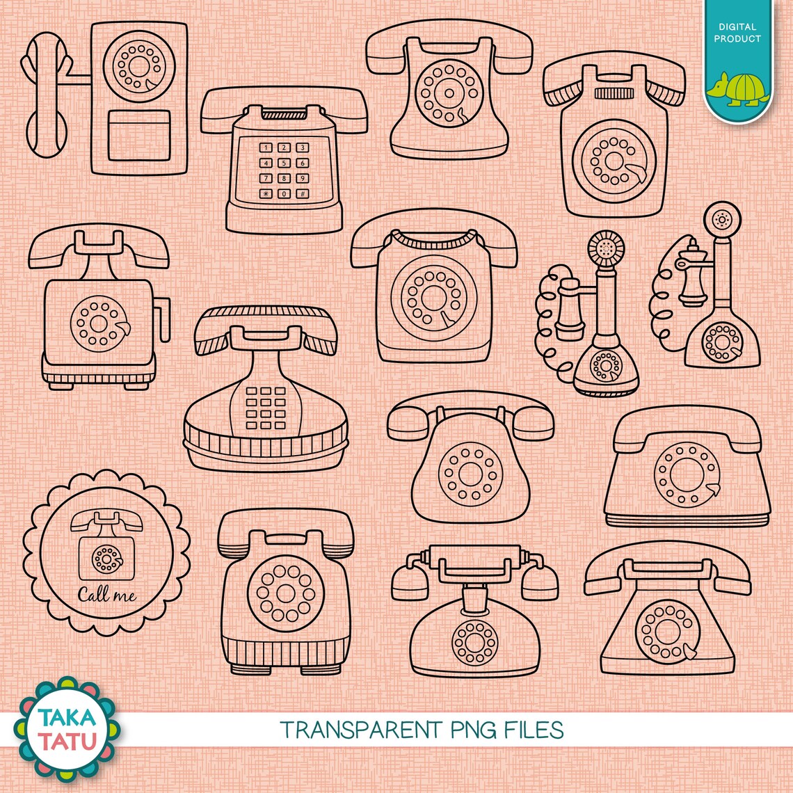 Vintage Telephone Digital Stamp Pack Retro Telephone Clip | Etsy