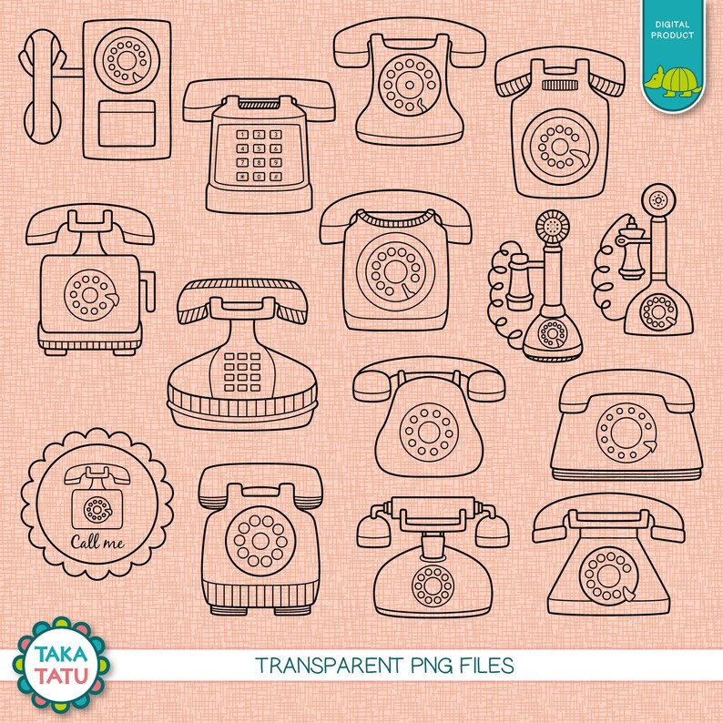 Vintage Telephone Digital Stamp Pack - Retro Telephone Clip Art / Old ...