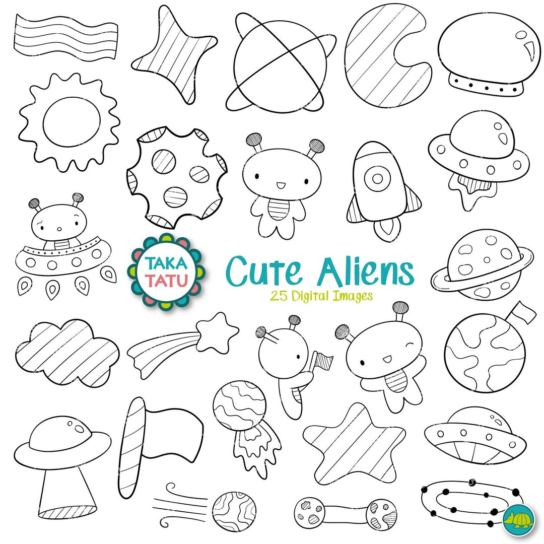 Cute Aliens Clipart - Kawaii Alien Stamp / Printable UFO / Outer Space ...
